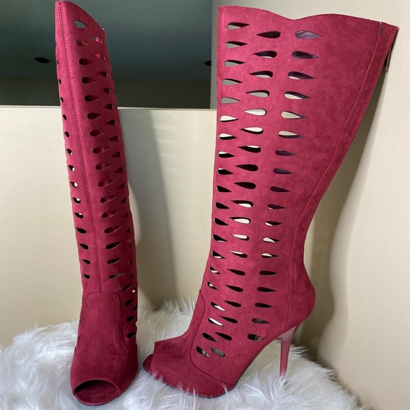 Qupid | Shoes | Qupid Red Wine Suede Cut Out Boots | Poshmark